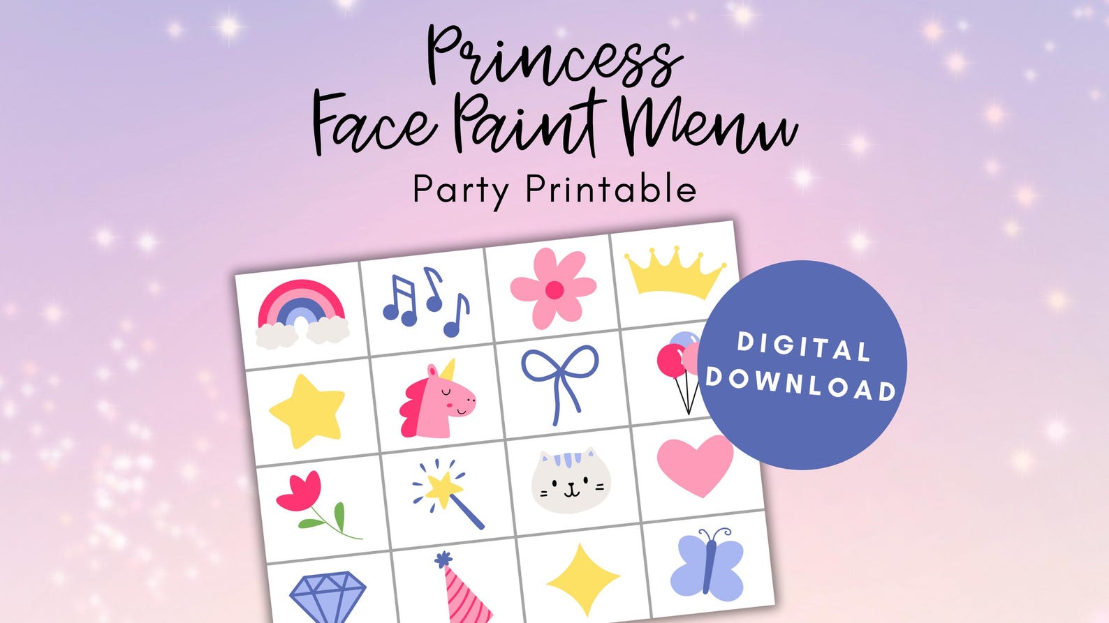 Princess Face Paint Menu, Face Painting Design, Party Printable, Party ...