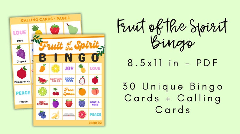 Fruit of the Spirit Bingo, Fruit of the Spirit Printable Game, Bingo ...
