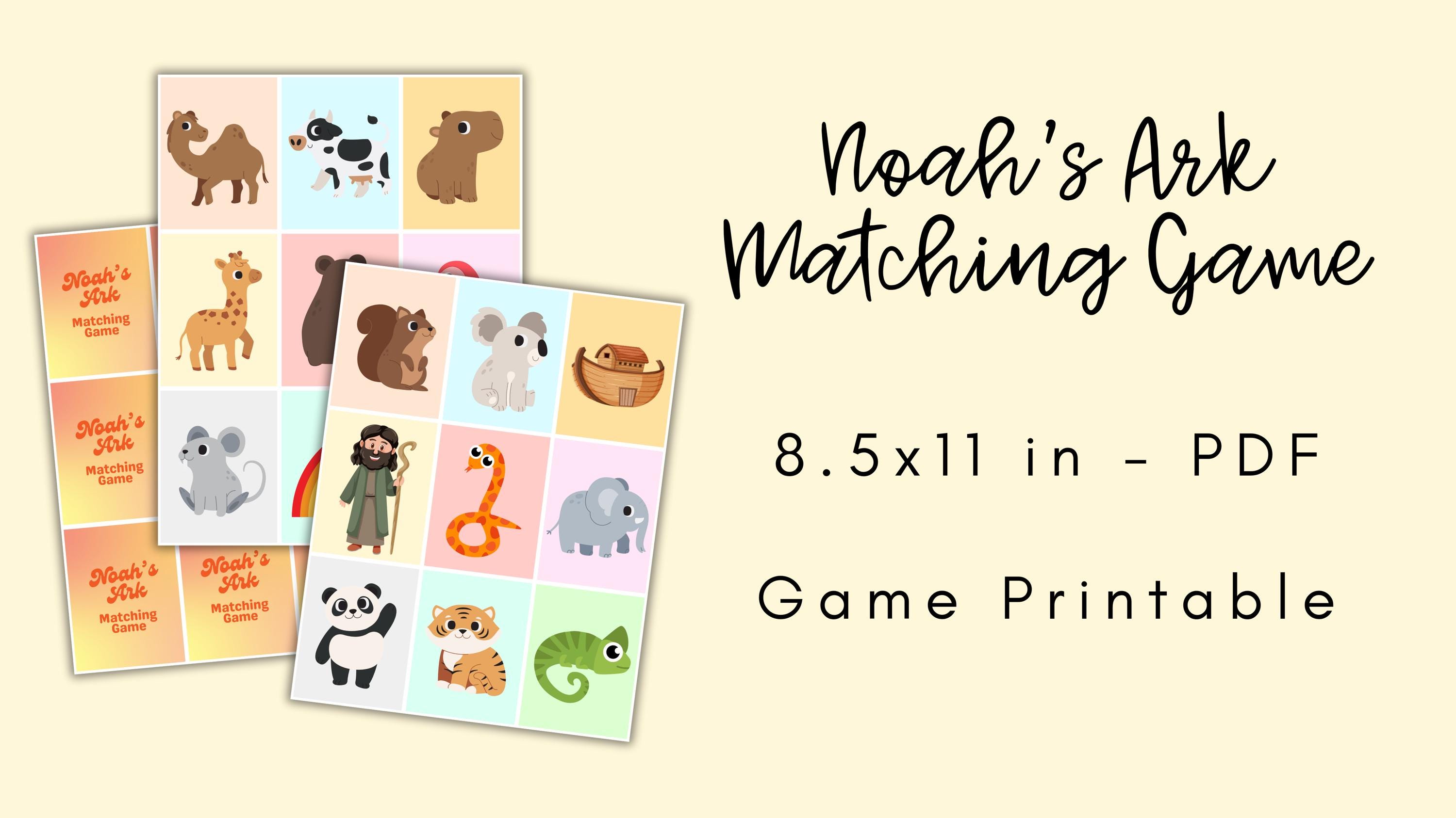 Noah's Ark Matching Game Cards, Memory Match Game, Christian Printables ...