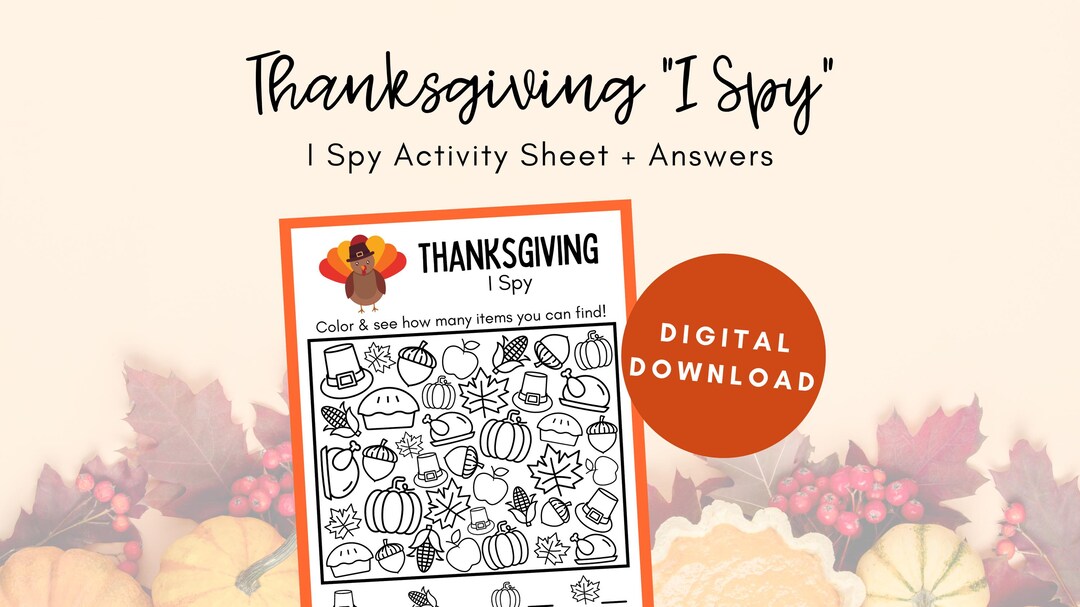 Thanksgiving I Spy, Thanksgiving Activity Sheet, Seek and Find, Kids ...