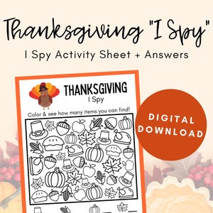 Thanksgiving I Spy, Thanksgiving Activity Sheet, Seek and Find, Kids ...