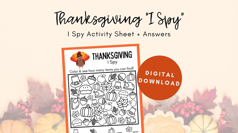 Thanksgiving I Spy, Thanksgiving Activity Sheet, Seek and Find, Kids ...