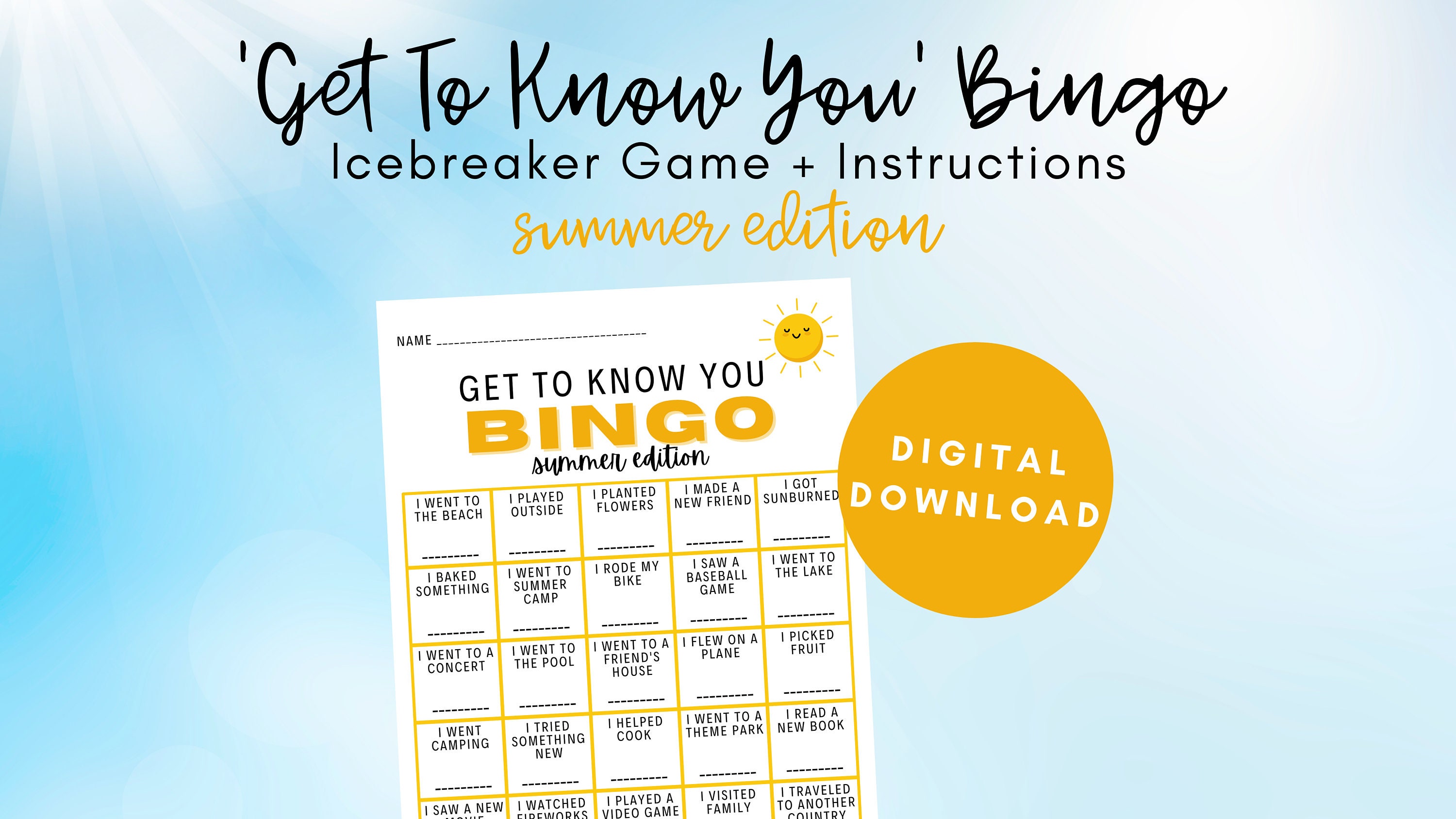 Get to Know You Bingo, Summer Activity, Icebreaker Game, Icebreaker ...