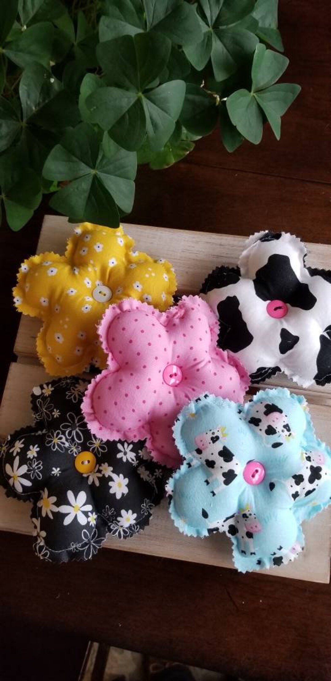 Farmhouse Fabric Flower Set, Cow Print Stuffed Decor, Tiered Tray ...