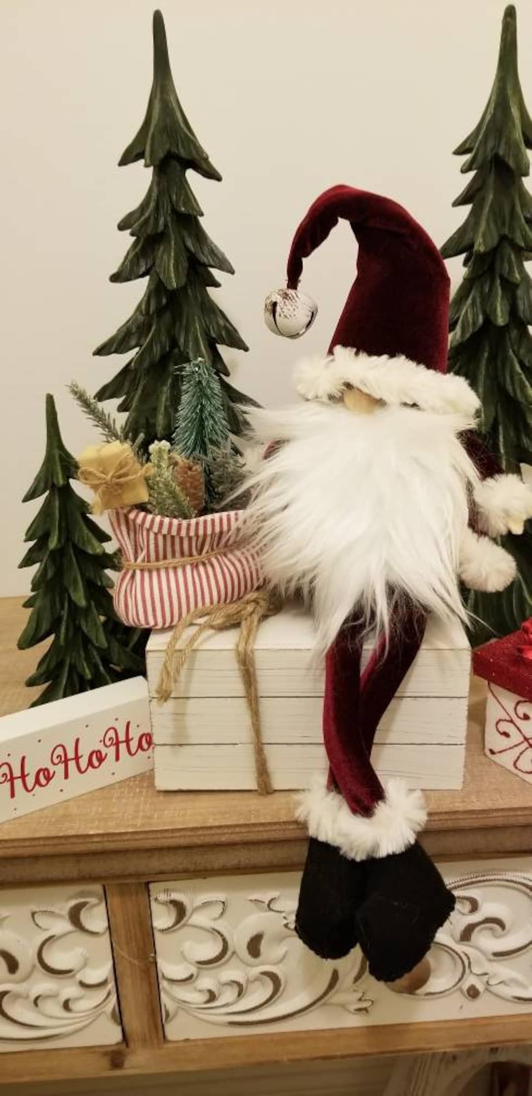 Burgundy Velvet Santa Gnome, Christmas Gnome, Tomten, Mantle Sitter ...