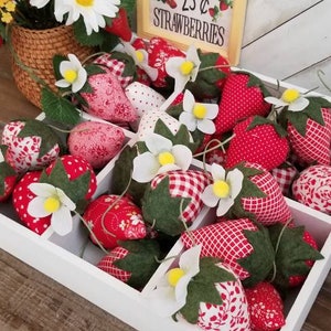 Handmade Plump Fabric Strawberries, Bowl Filler, Tiered Tray Decor, Farmhouse Strawberries ...