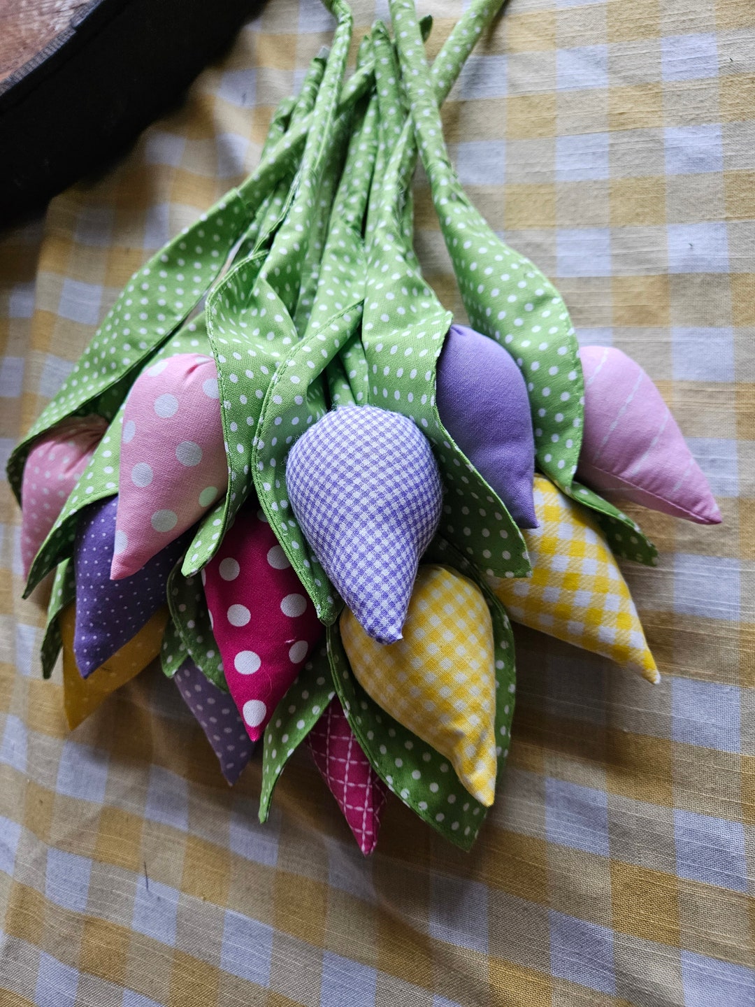 Fabric Tulip Bouquet, Handmade Spring Decor, Polka Dot Tulips - Etsy