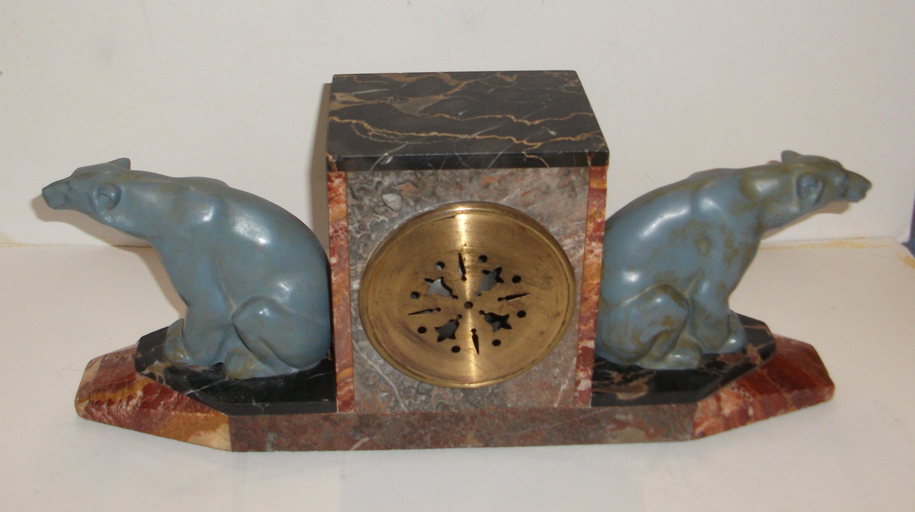 ART DECO FRENCH Polar Bears /marble Mantel Clock in Good Condition With ...