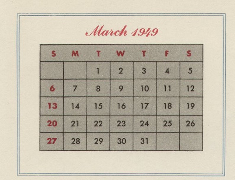 1949 March PIN UP Calendar Girl Original by Al Moore Not a Copy or ...