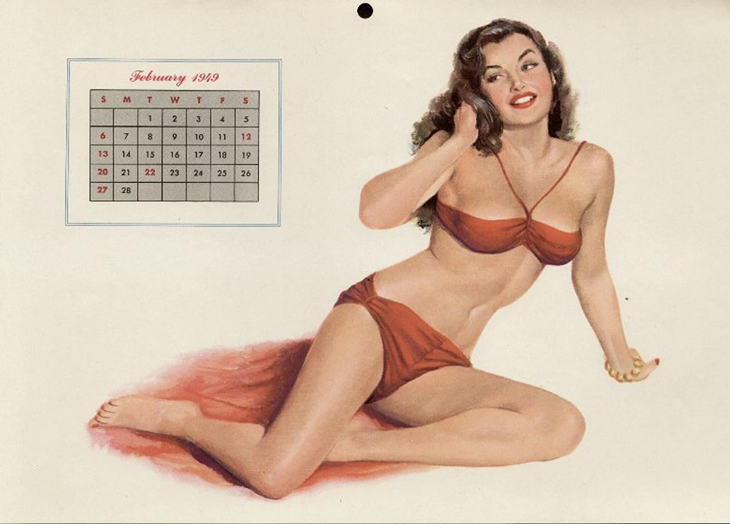 1949 February PIN UP Calendar Girl Original by Al Moore Not a Copy or Reproduction - Etsy