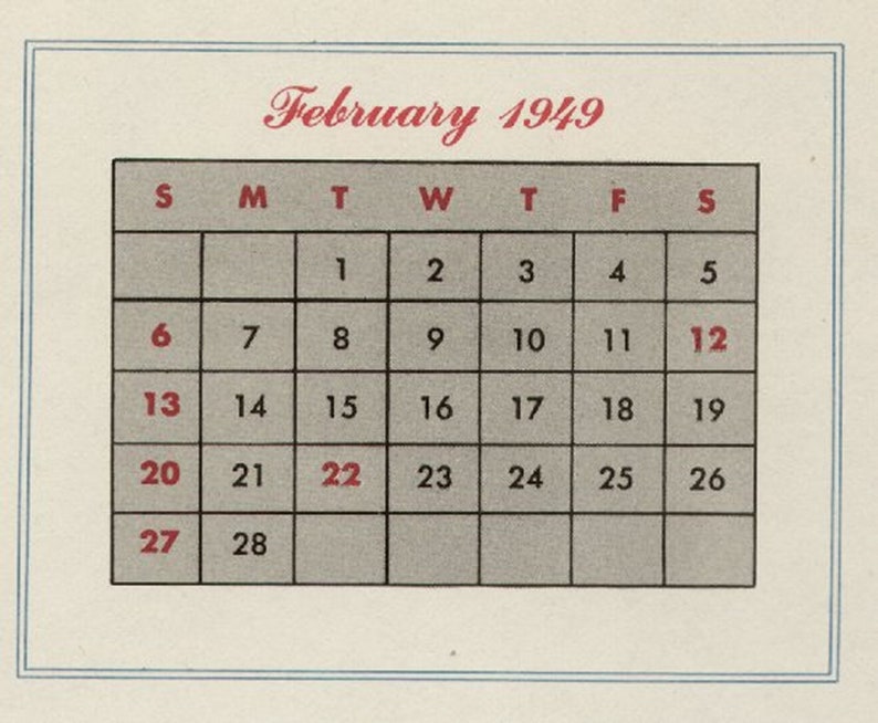 Calendrier PIN UP de février 1949 pour fille, original par Al Moore ...