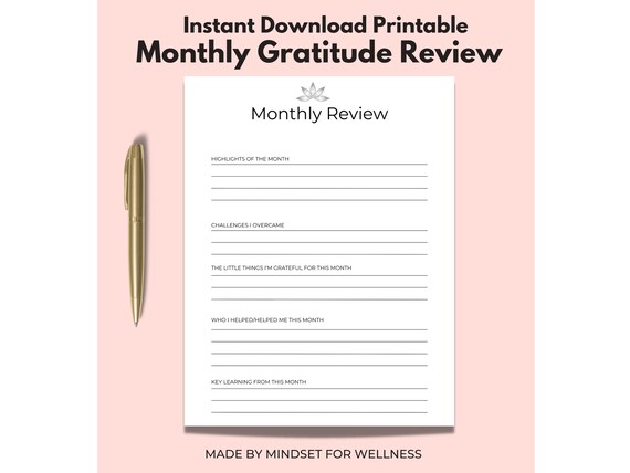 Monthly Gratitude Reflections Printable PDF Digital - Etsy