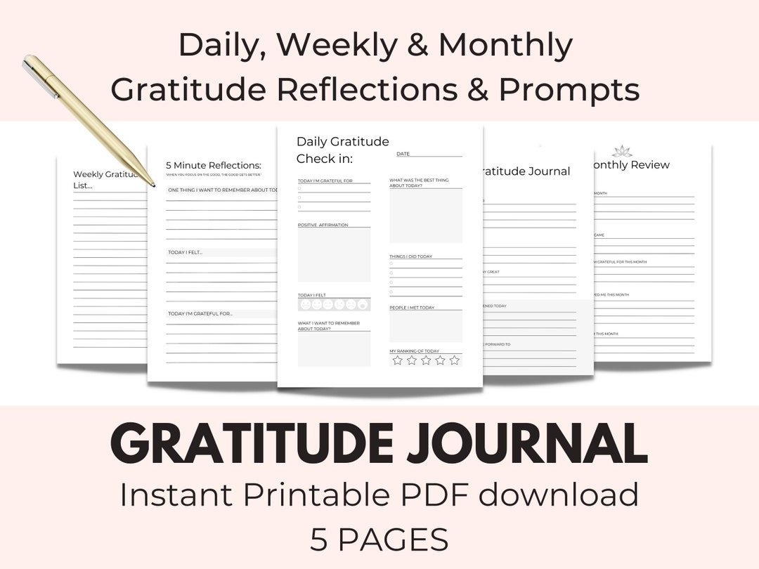 Gratitude Reflections Printable Journal | Daily, Weekly and Monthly ...