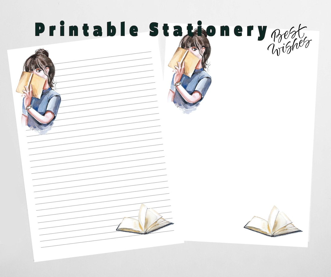 Printable Writing Paper Stationery, Book Lovers Printable Writing Paper ...