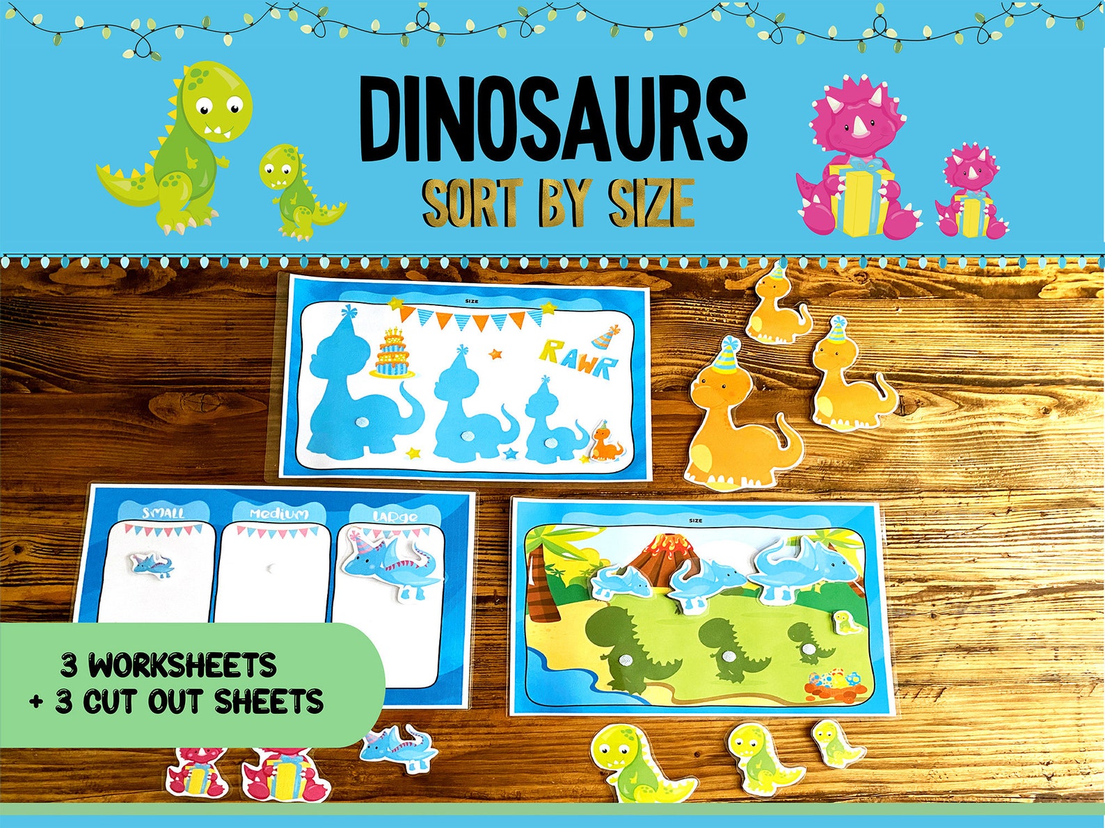 Dinosaur Printable, Toddler Printable, Toddler Busy Book, Sort by Size ...