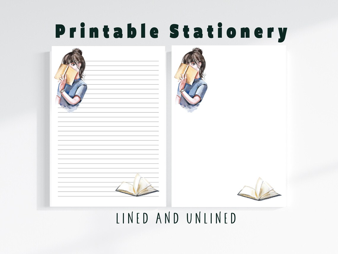 Printable Writing Paper Stationery, Book Lovers Printable Writing Paper ...