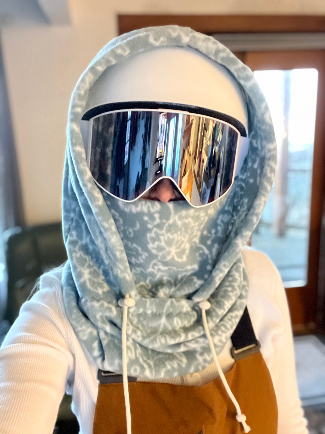 Stone Blue Floral Hood, Ski Hood, Fleece Hood, Snowboard Hood ...