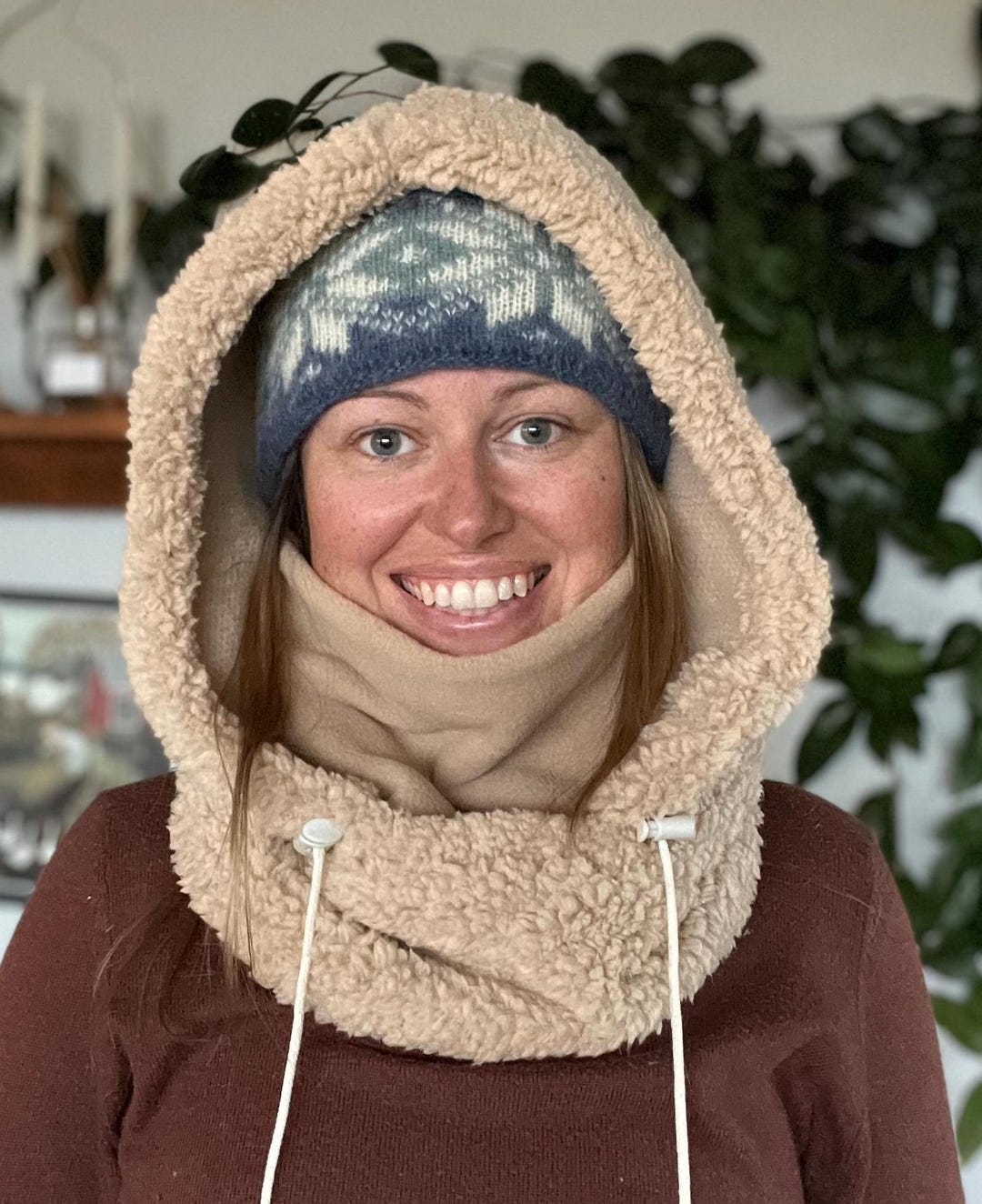 Tan Sherpa Fleece Ski Hood: Balaclava, Ski Mask, Winter Hat, Snowboard ...