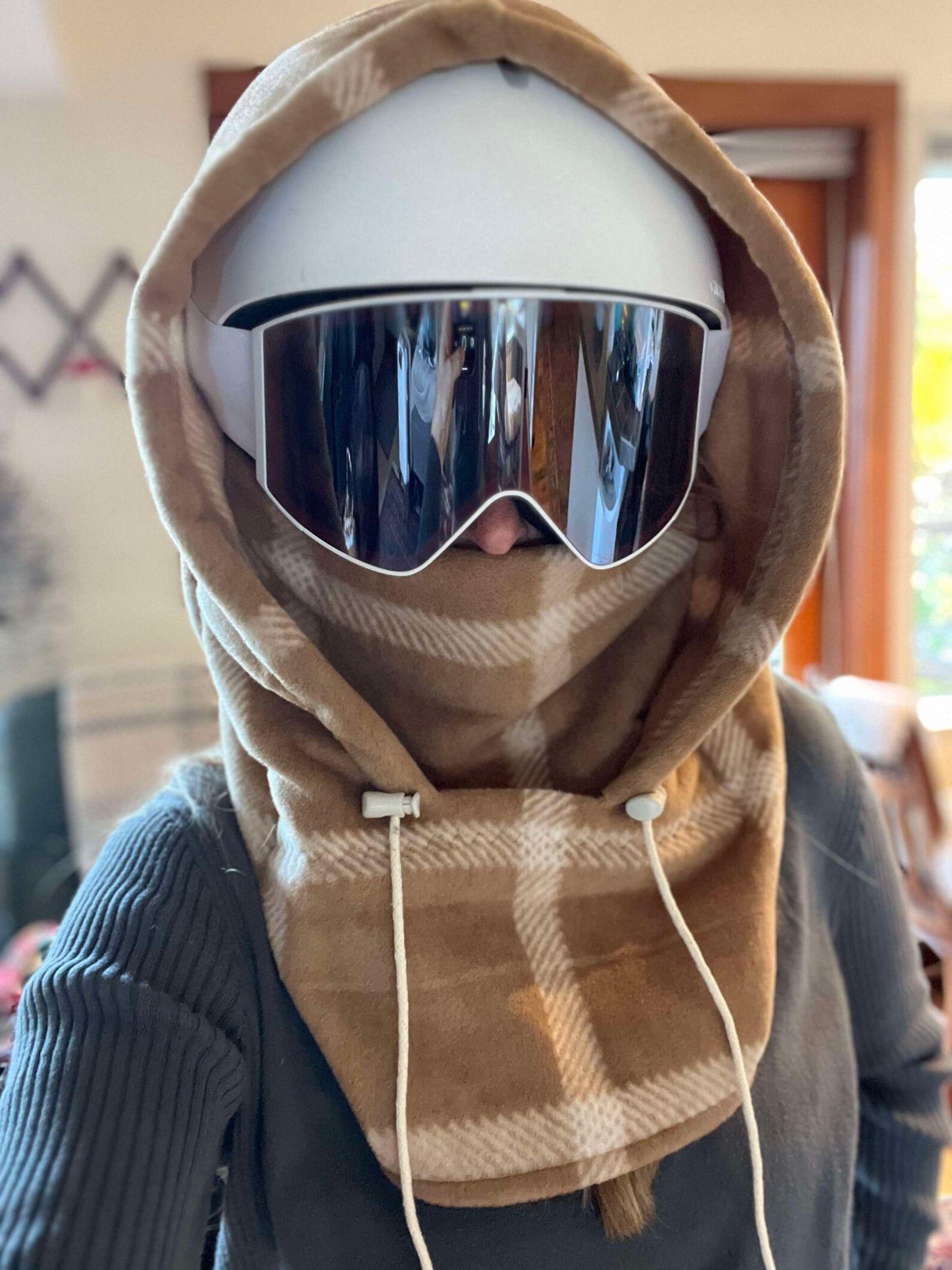Brown Plaid Fleece Ski Hood: Balaclava, Ski Mask, Winter Hat, Snowboard ...