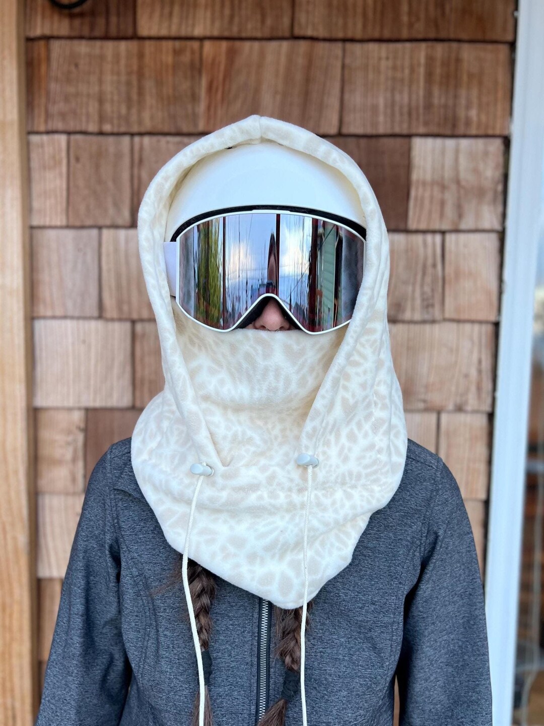 Cream Abstract Hood, Ski Hood, Fleece Hood, Snowboard Hood, Adventure ...