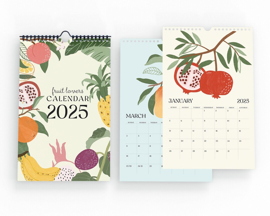 12 Months Wall Calendar 2025 Watercolor Fruits Paintings Christmas Gift ...