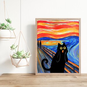 Funny Black Cat Print the Scream Famous Vintage Painting Edward Munch ...