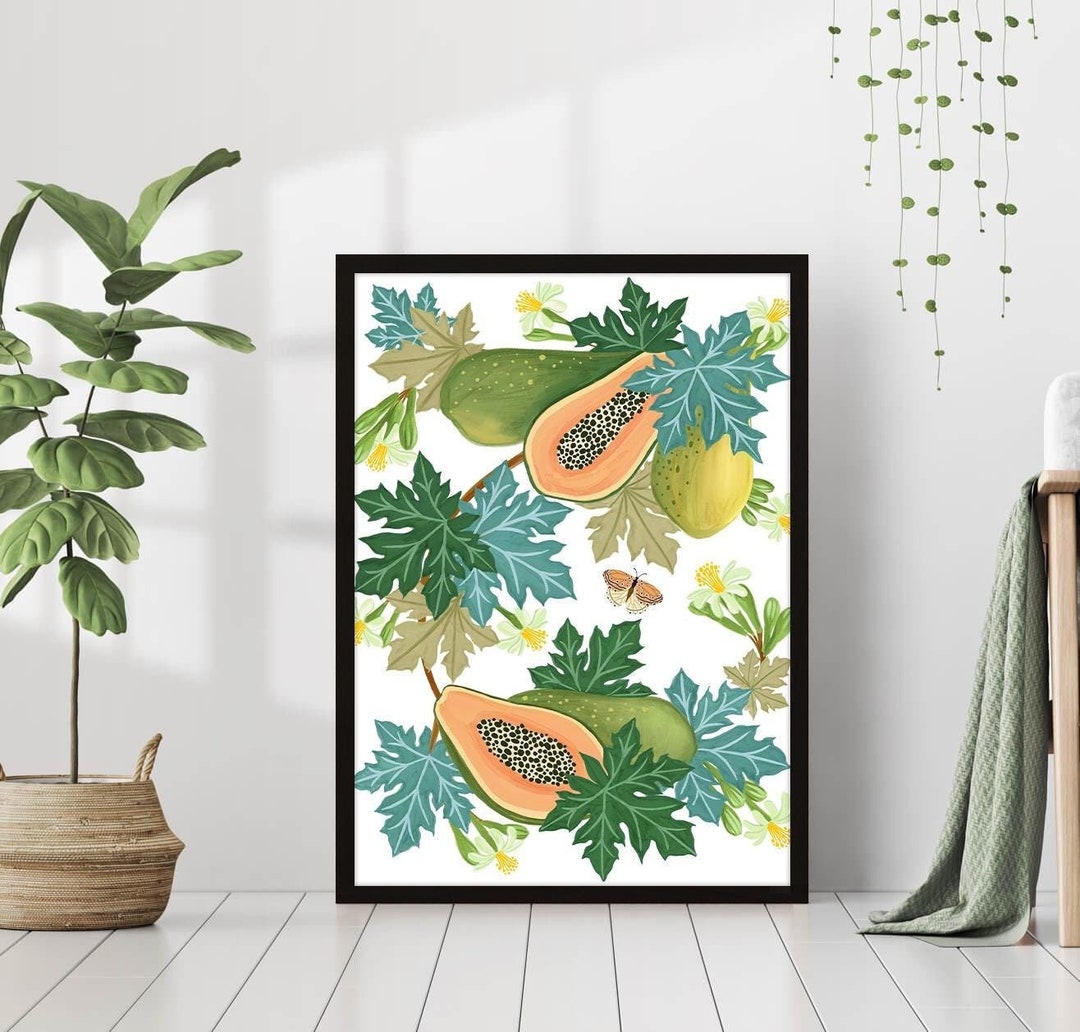Papaya Tropical Fruit Print Botanical Poster Frame Gift Poster Canvas ...