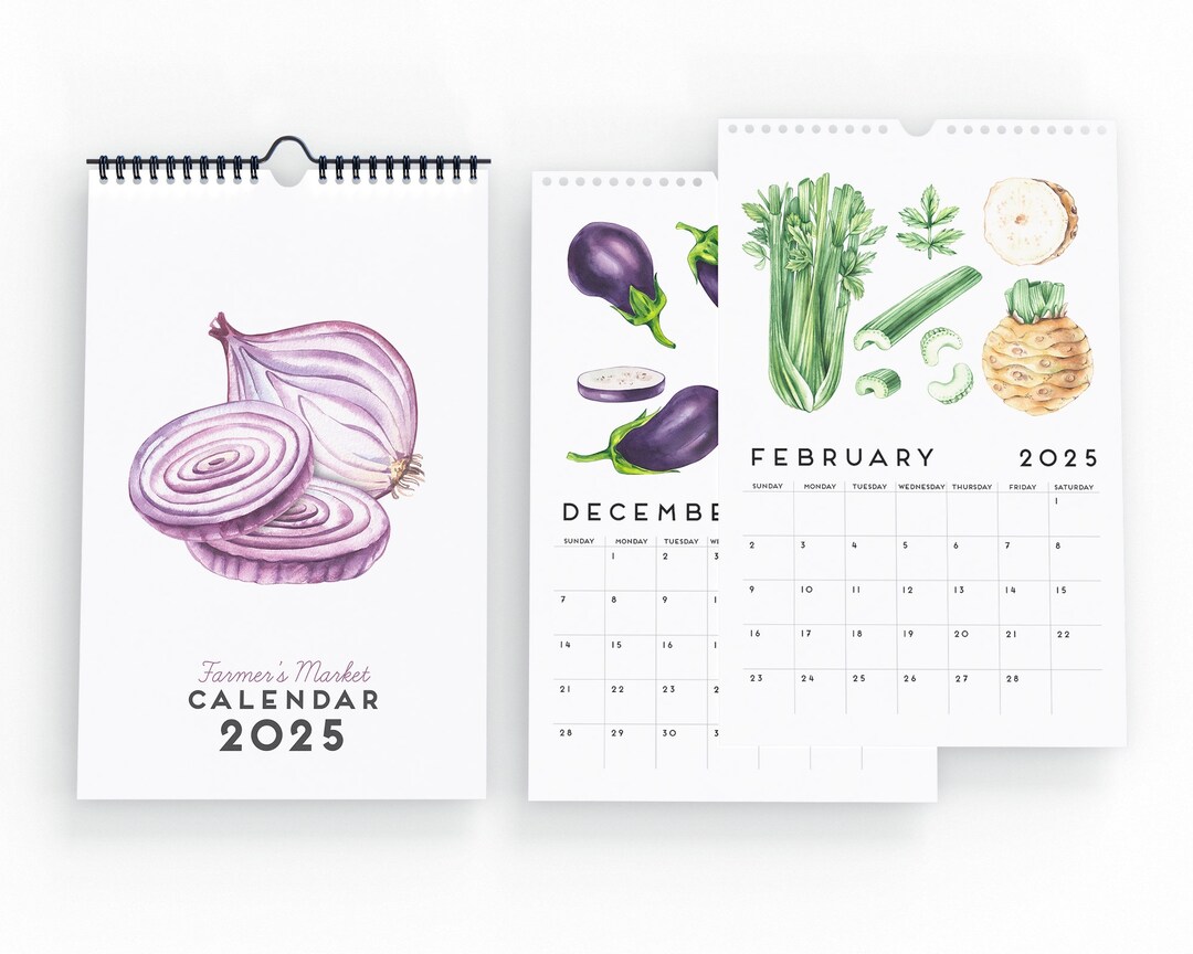12 Months Wall Calendar 2025 Watercolor Fruits & Vegetables Paintings ...
