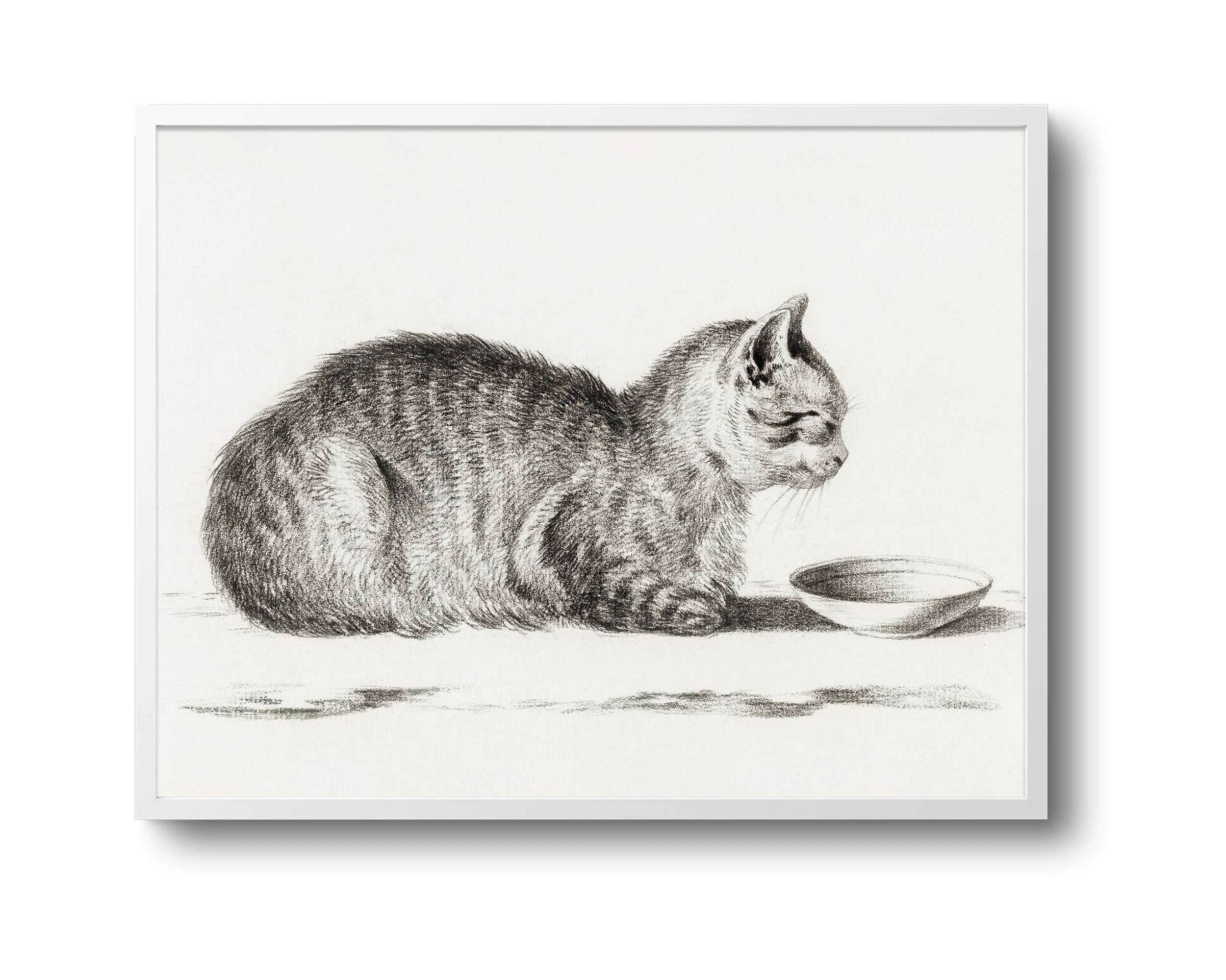 Kitten Drawing Print Vintage Cat Sketch Painting Framed Cat Mom Gift ...