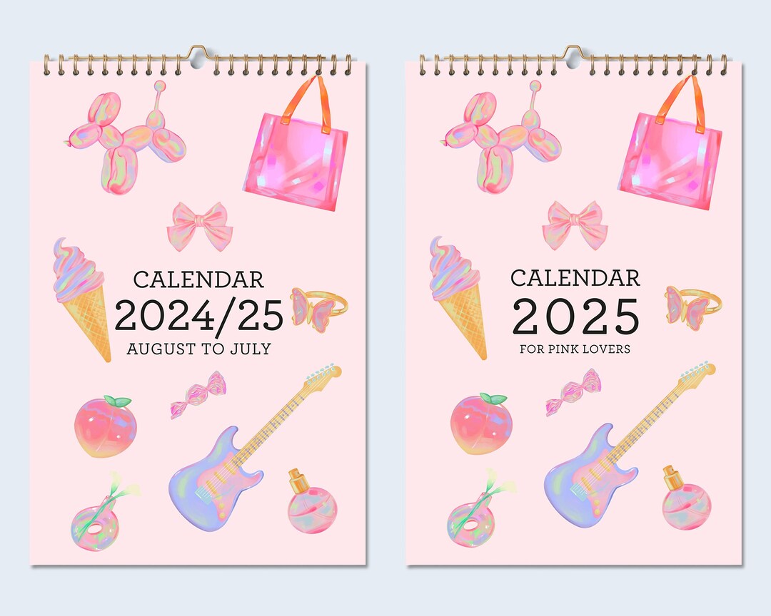12 Months Wall Calendar 2025 Pink Geometric Girl Room Decor Christmas ...