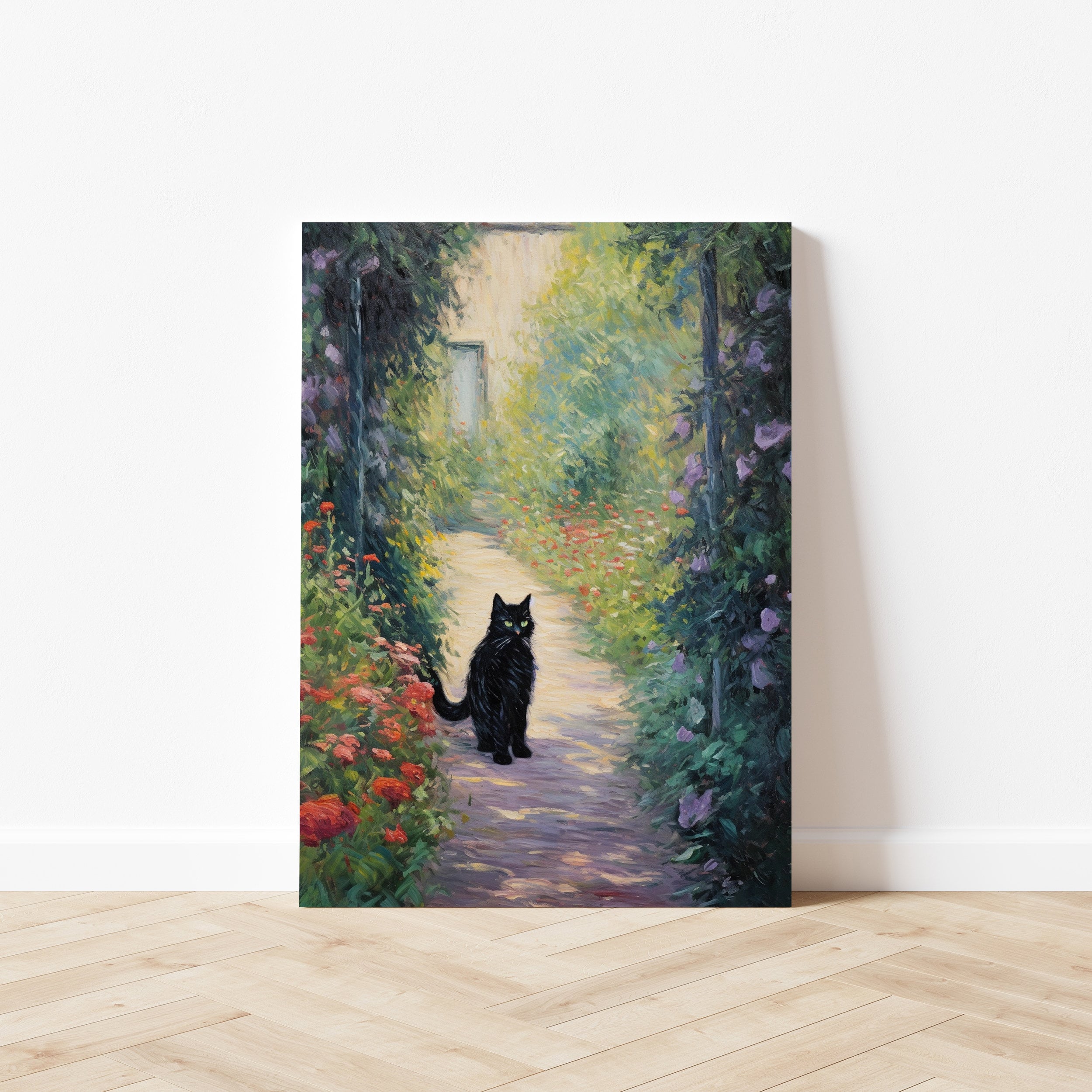 Claude Monet Black Cat Flowers Garden Print Famous Painting Framed ...
