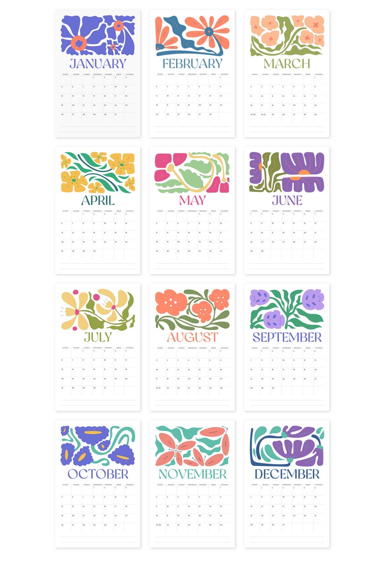 12 Months Wall Calendar 2026 Mid-year 2027 Abstract Floral Paintings ...