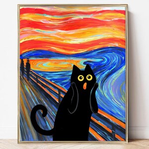 Funny Black Cat Print the Scream Famous Vintage Painting Edward Munch ...