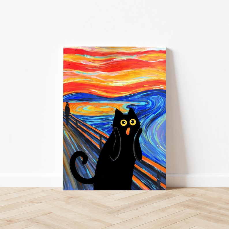 Funny Black Cat Print the Scream Famous Vintage Painting Edward Munch ...