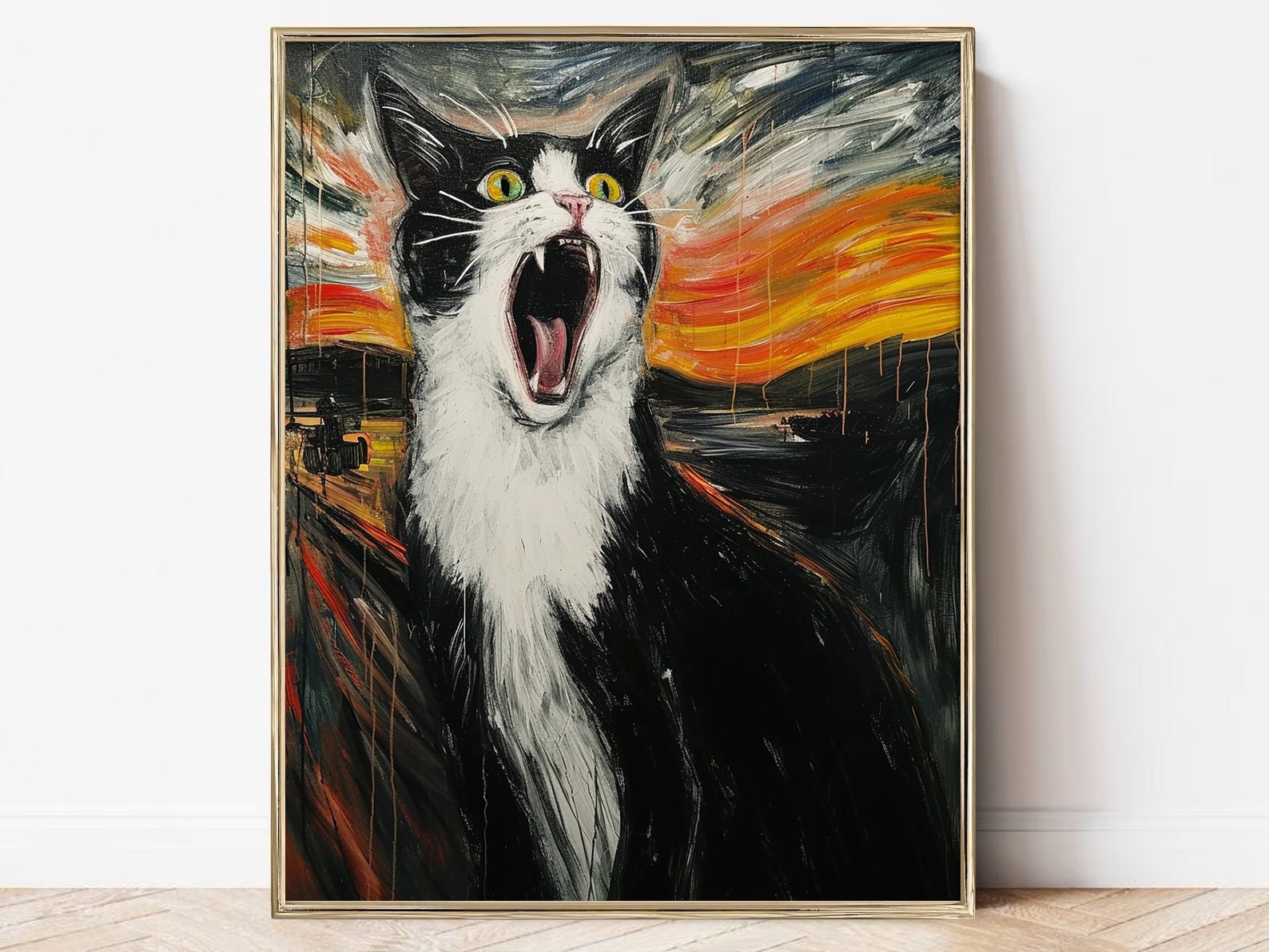 The Scream Famous Vintage Painting Funny Tuxedo Cat Print Edward Munch ...