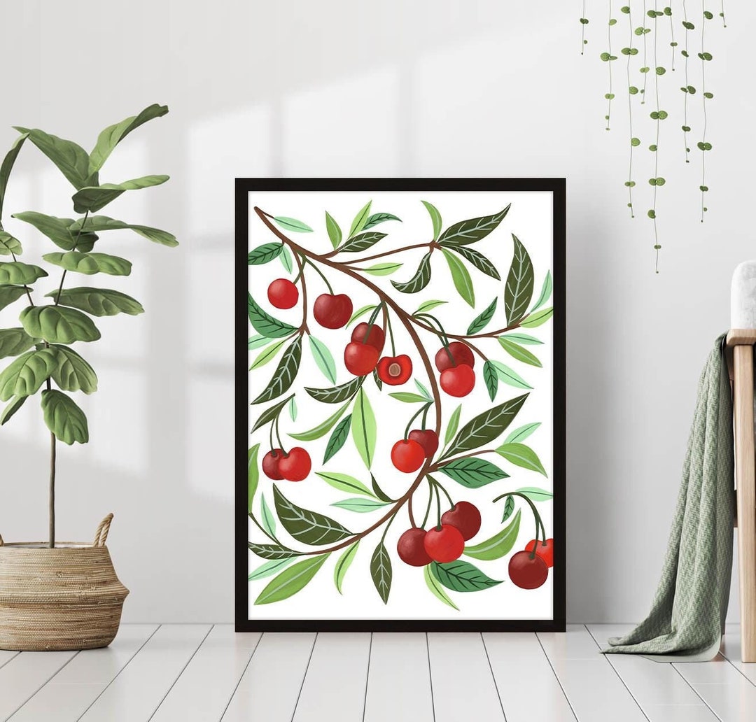 Cherry Fruit Print Red Botanical Poster Framed Gift Poster Canvas Wall ...