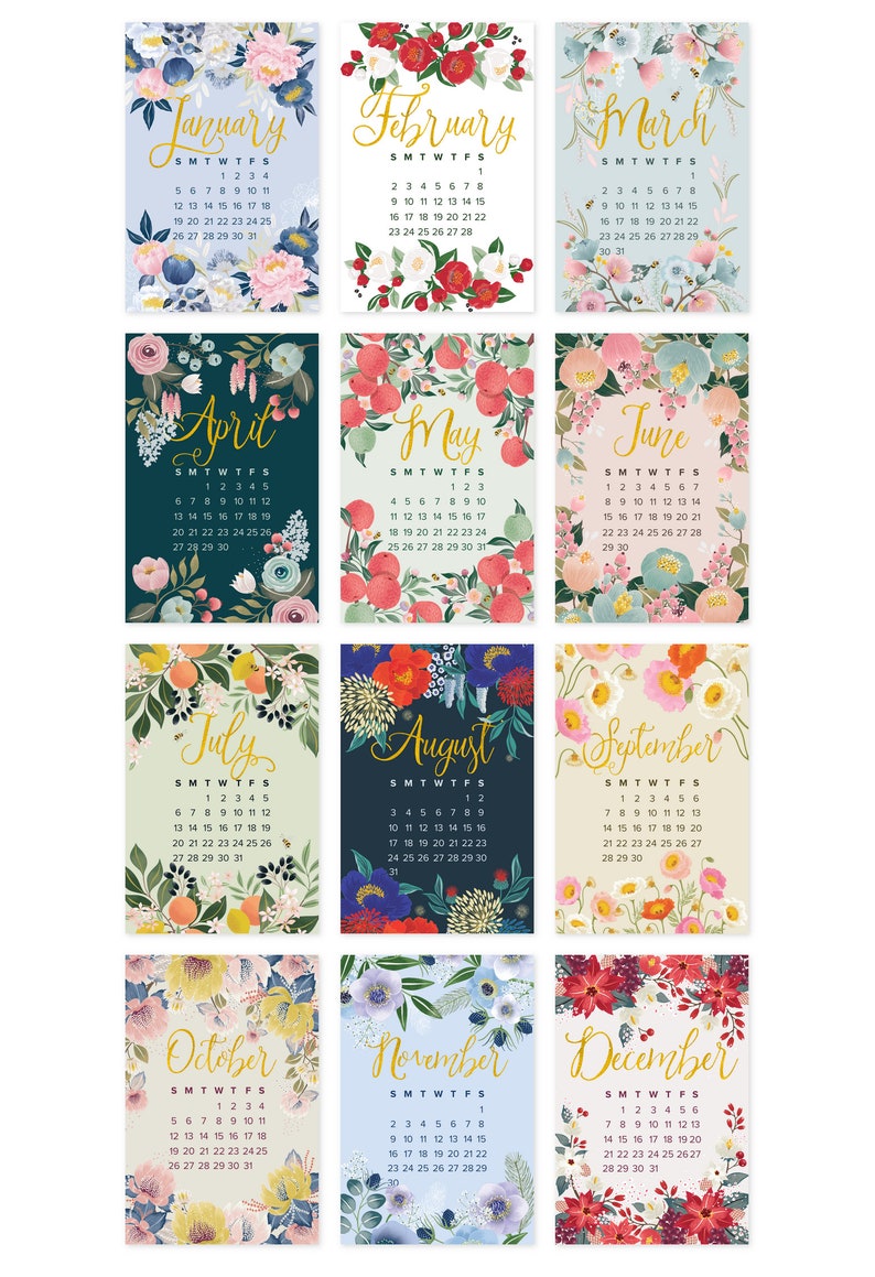 12 Months Wall Calendar 2026 Mid-year 2027 Watercolor Floral Paintings ...