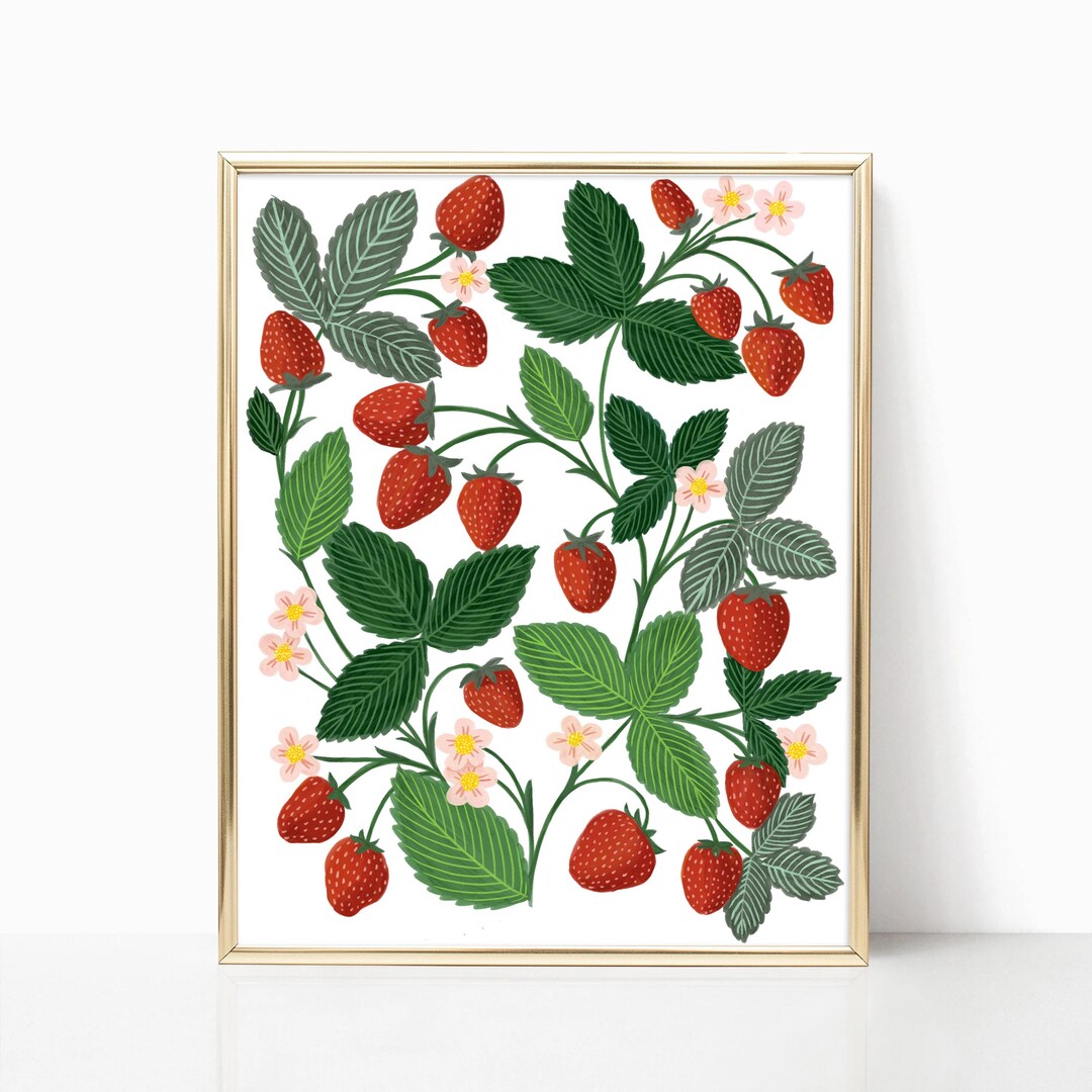 Strawberry Fruit Print Botanical Poster Framed Gift Poster Canvas Wall ...