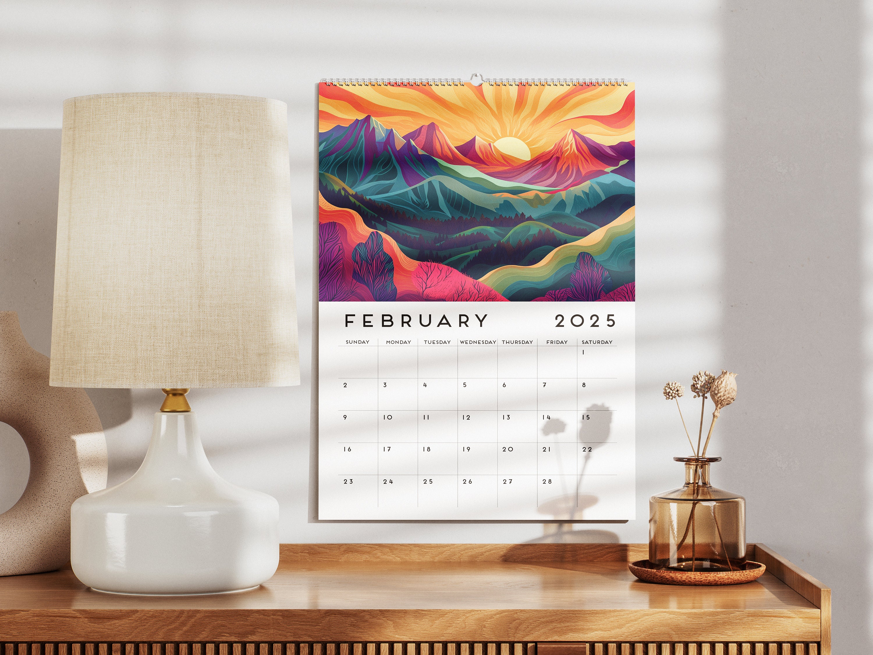 12 Months Wall Calendar 2026 Mid-year 2027 Abstract Mountains Paintings ...