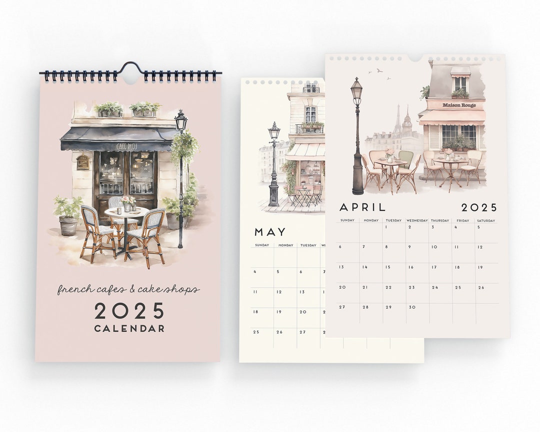 12 Months Wall Travel Calendar 2025 French Cafes and Cake Stores ...
