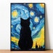 Vincent Van Gogh the Starry Night Black Cat Art Print Famous Painting ...