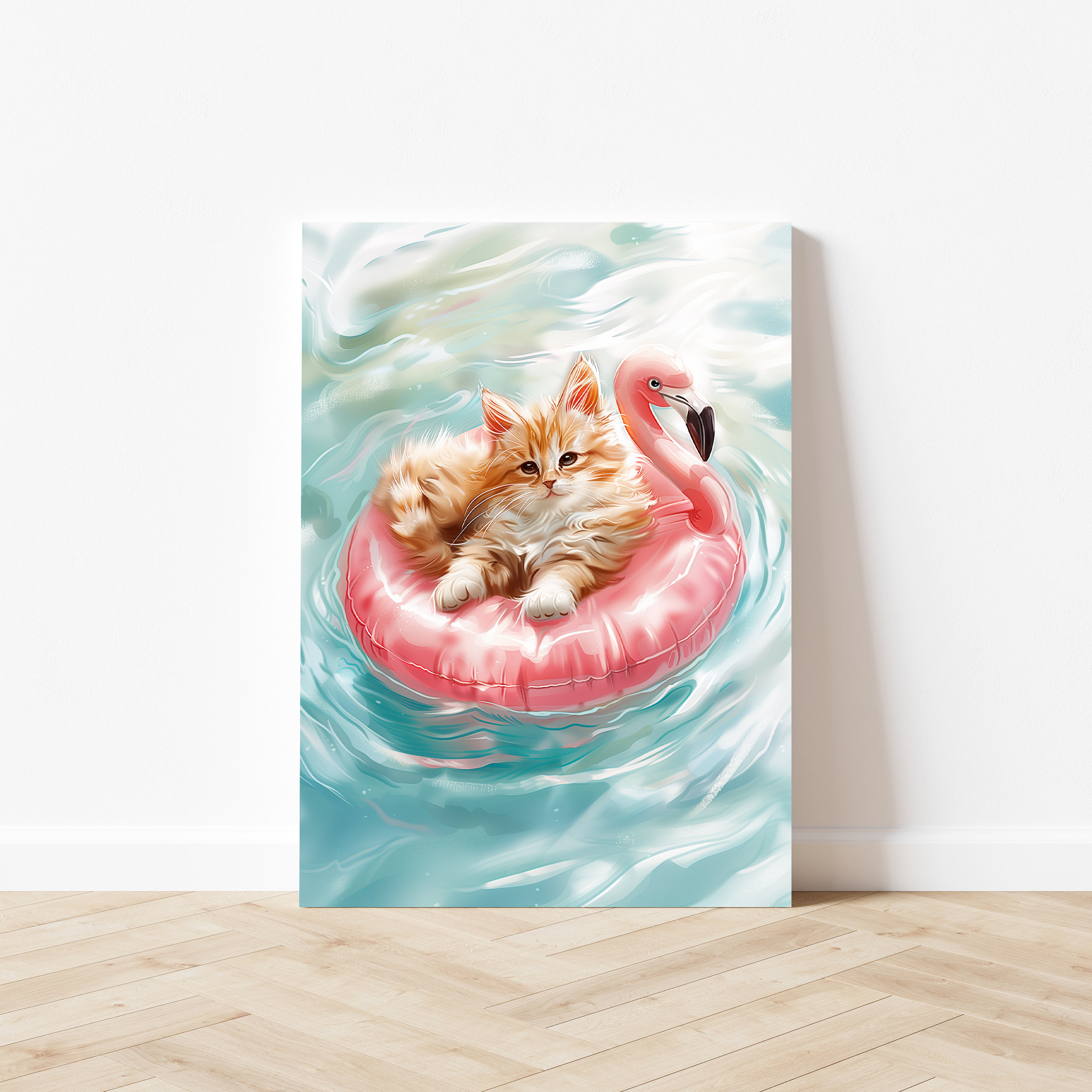 Orange Cat in the Pool Floatie Art Print Painting Framed Funny Cute ...