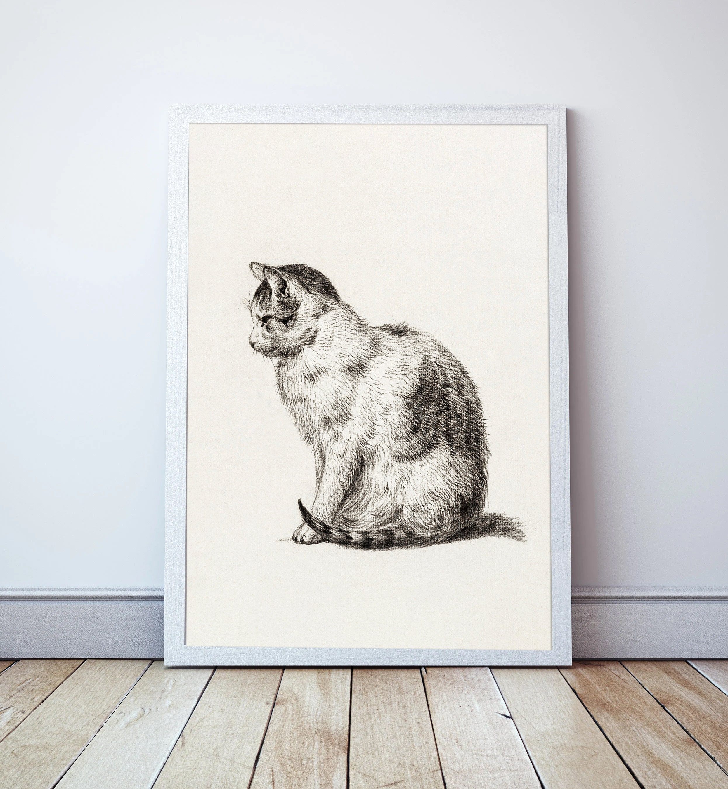 Cat Pencil Drawing Print Vintage Kitten Sketch Painting Framed Cat Mom ...
