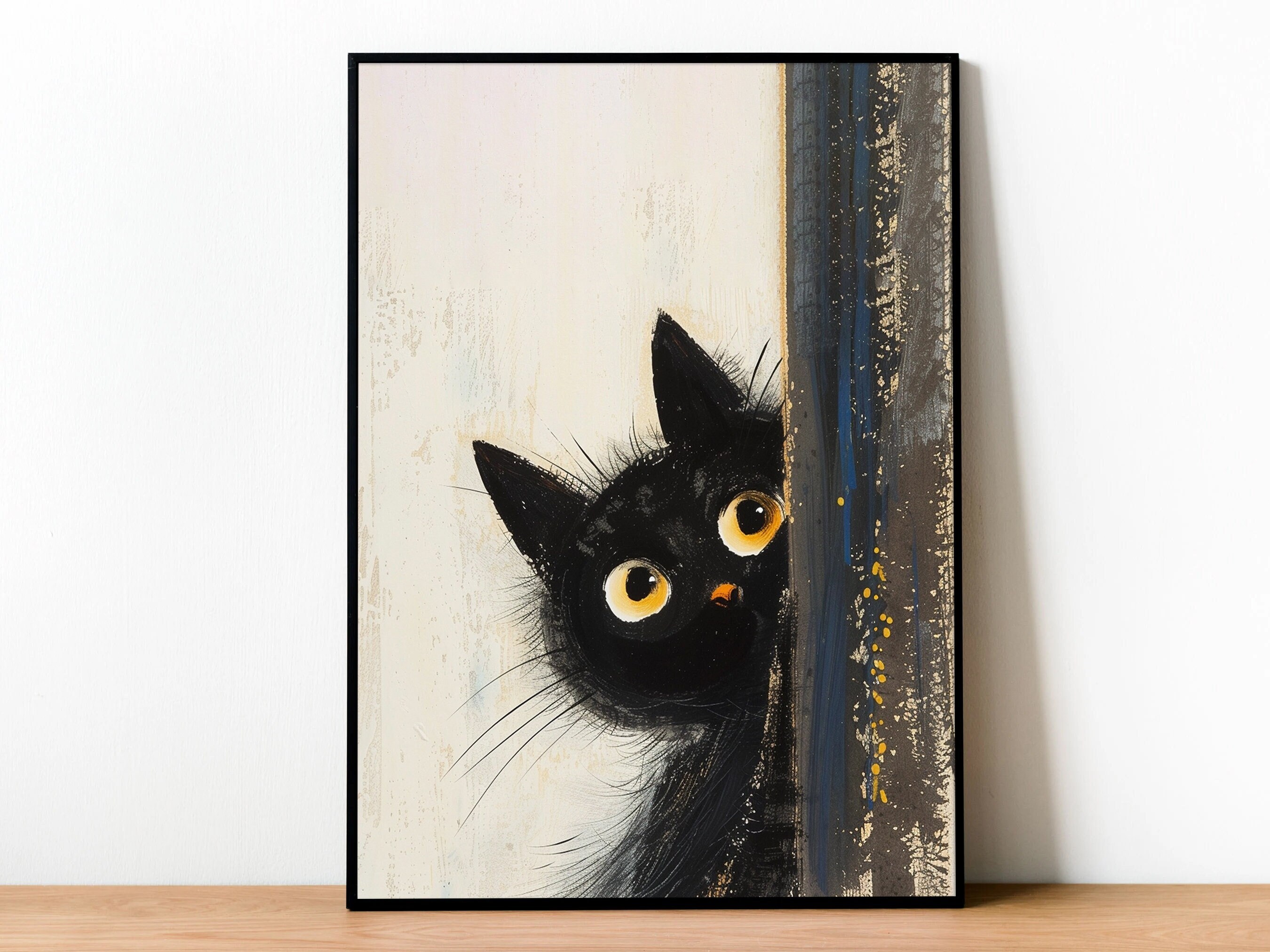 Black Kitten Print Cute Black Cat Painting Framed Cat Mom Gift Poster ...