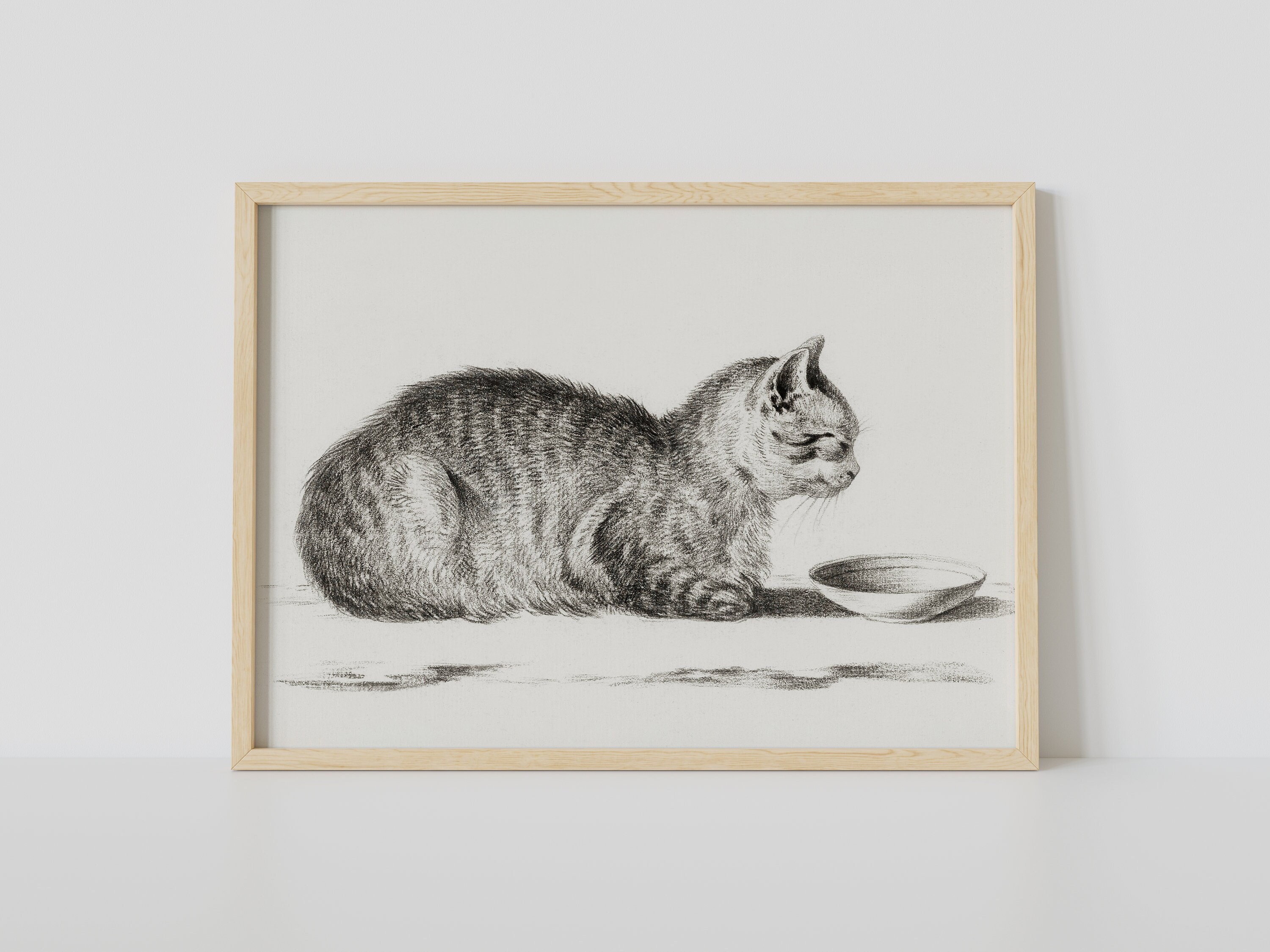 Kitten Drawing Print Vintage Cat Sketch Painting Framed Cat Mom Gift ...