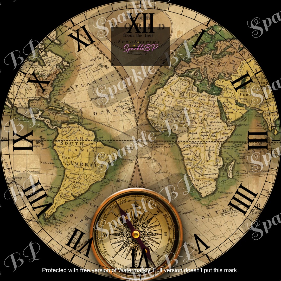 Old World Map Clock for Print Antique World Map Clock for - Etsy