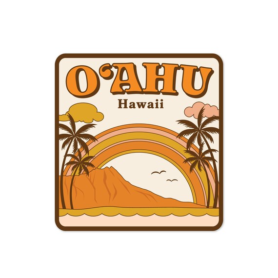 O'ahu Hawaii Island Sticker Aloha Sunset Waikiki - Etsy