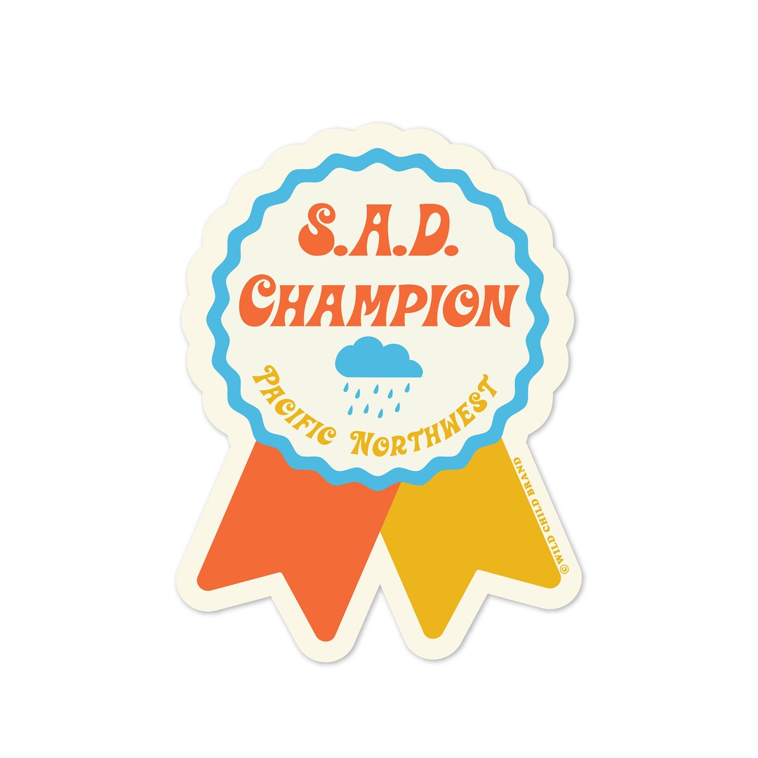 S.A.D. Champ Sticker Illustrated Award Retro PNW Rain Clouds Feelings ...