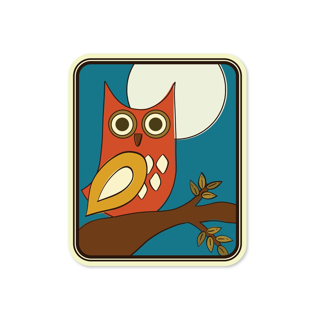 Night Owl Sticker Illustrated Cute Little Owl in the Forest - Etsy