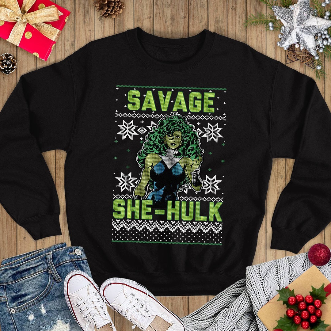 She Hulk Christmas Sweatshirt, She-hulk Savage Ugly Christmas Sweater ...